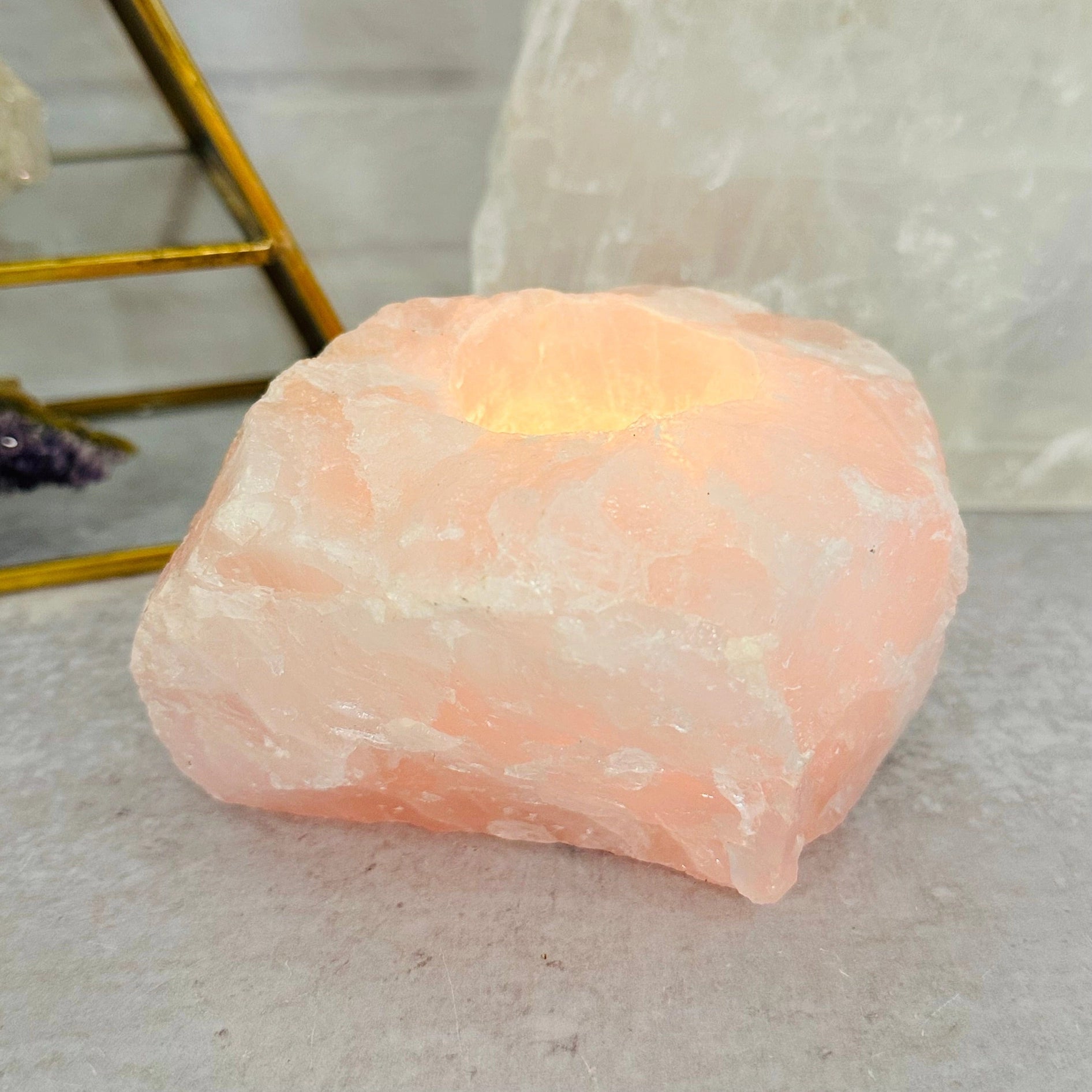 Rose Quartz Candle Holder [Rough Cut] – Aura Luna Collective